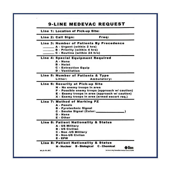 My Leader Source 9-Line Medevac Card • Extreme Outfitters